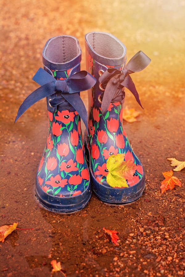 Pair of Gum Boots in a Puddle Stock Photo - Image of outdoor, rubber ...