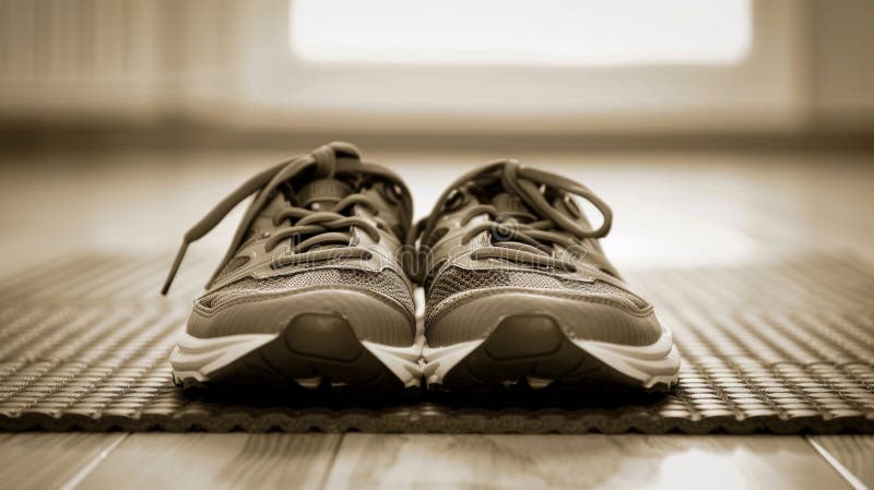 Pair of Gym Shoes on Mat stock illustration. Illustration of surface ...
