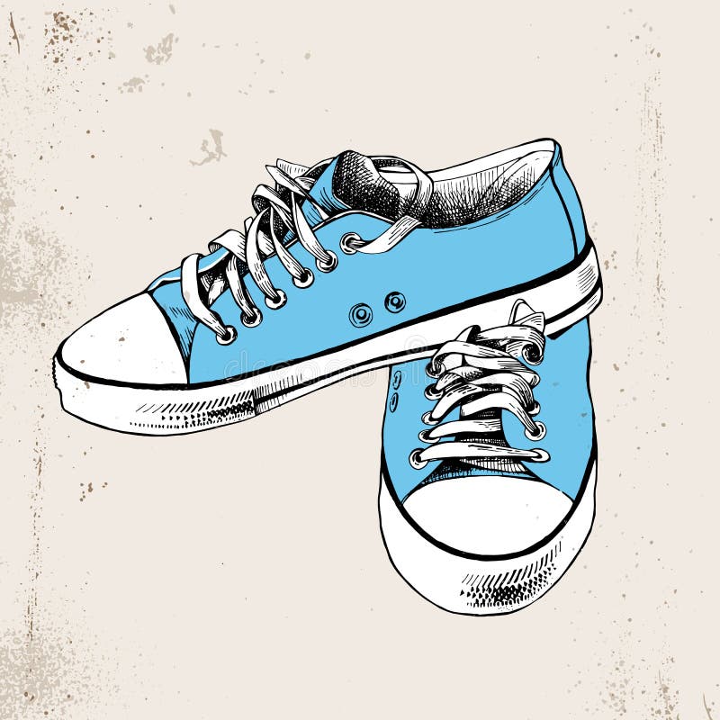 Pair of Hand Drawn Blue Sneakers Stock Vector - Illustration of print ...