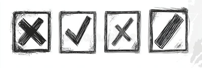 A Pair of Hand Drawn Charcoal Check Marks and Crosses Placed in an Oval ...