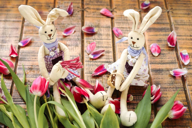 A Pair of Handmade Easter Rabbits Made of Cloth Stock Image - Image of ...