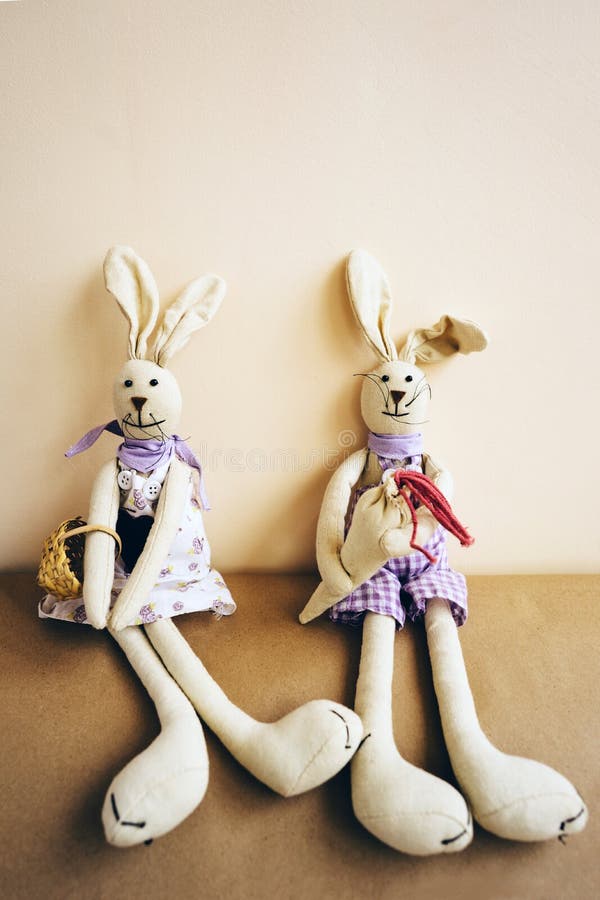 A Pair of Handmade Easter Rabbits Made of Cloth Stock Photo - Image of ...