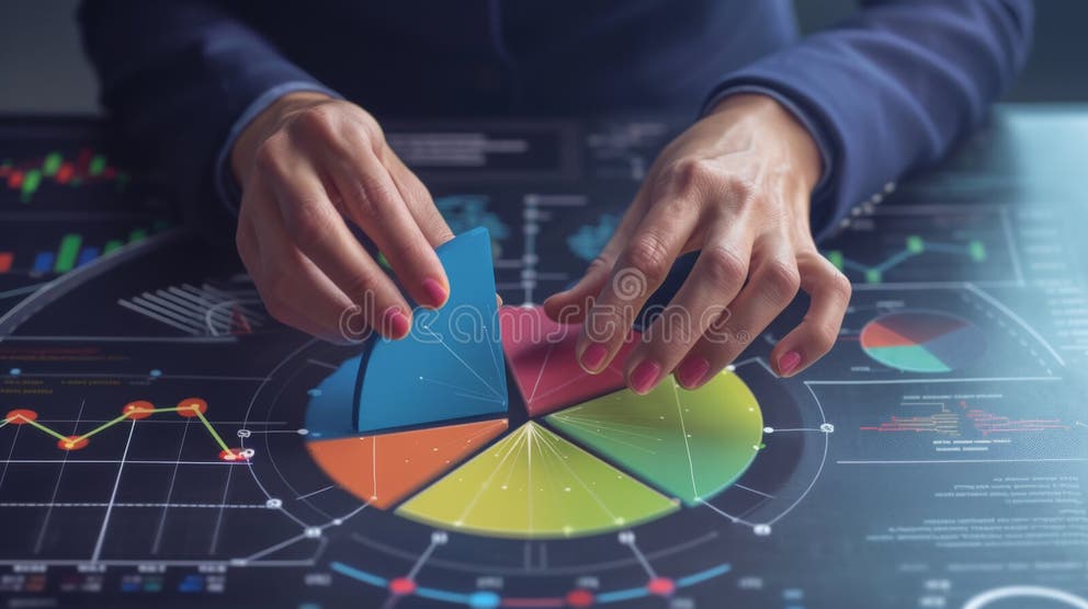 Pair of Hands are Adjusting a Large, Tactile Pie Chart on a Digital ...
