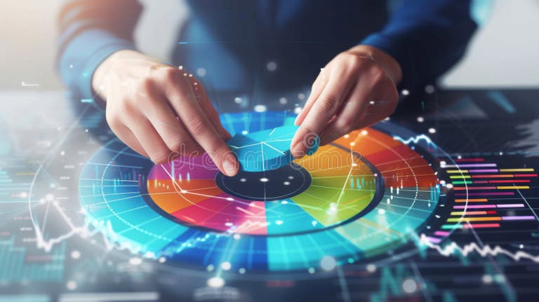 Pair of Hands are Adjusting a Large, Tactile Pie Chart on a Digital ...