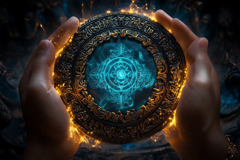 A Pair of Hands Cradle a Glowing Orb, Its Surface Inscribed with ...