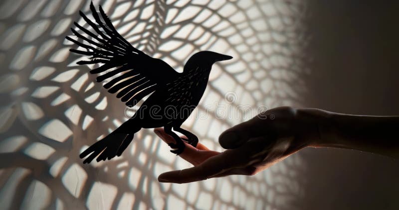 Pair of Hands Creating a Bird Shadow Puppet, Morphing into Data ...