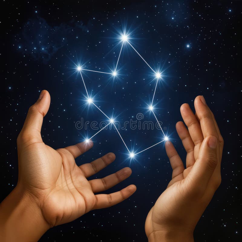 Pair of Hands Creating a Star Constellation Stock Illustration ...