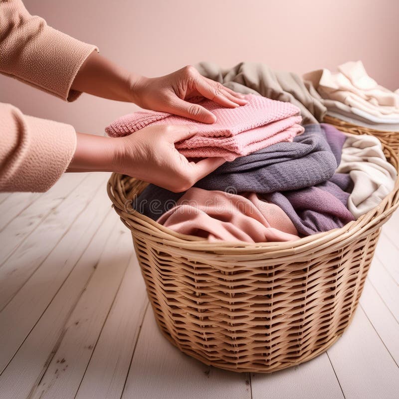 A Pair of Hands Folding Freshly Laundered Clothes, with a Laundry ...
