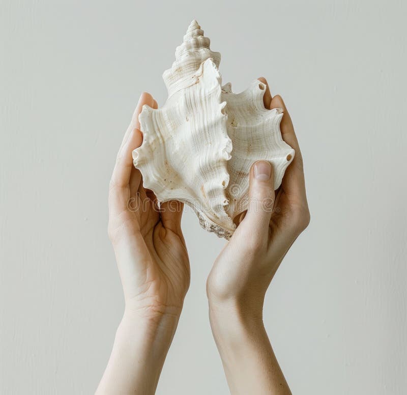 Hands Holding a Beautiful Seashell Against a Soft Neutral Background ...