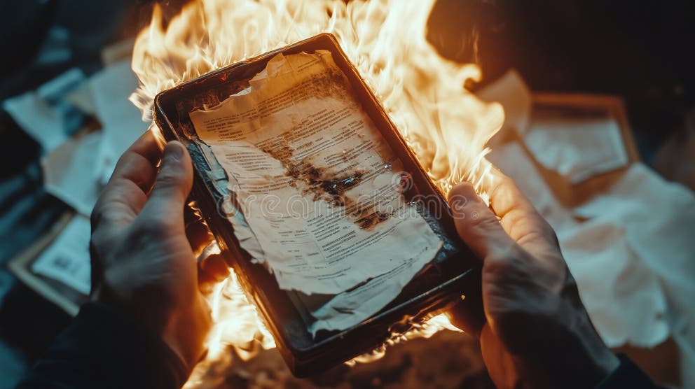 A Pair of Hands Holding a Burning Tablet Device Engulfed in Flames ...