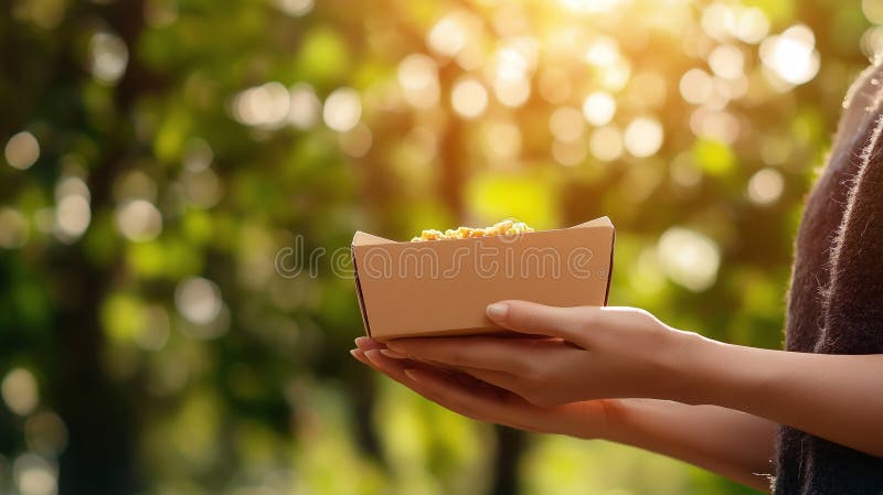 Pair of Hands Holding an Eco-friendly Takeout Box, Slightly Tilted To ...
