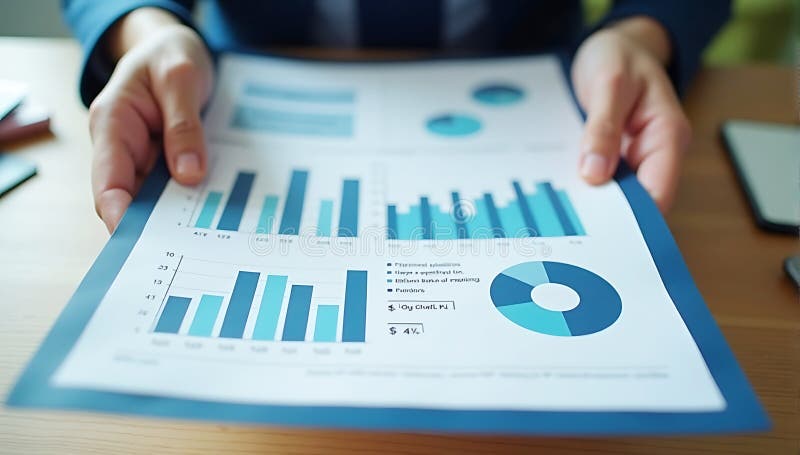 A Pair of Hands Holding a Financial Report with Printed Charts and ...