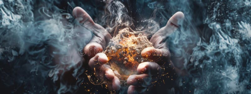 Hands Holding Glowing Ember Surrounded by Smoke Stock Image - Image of ...