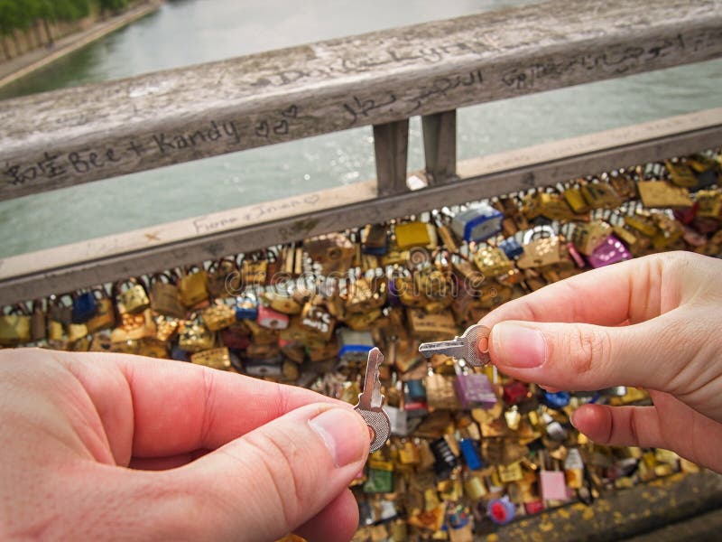 Pair of Hands Holding the Keys from the Locks, Paris Stock Photo ...