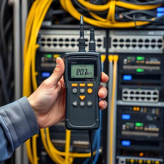 A Pair of Hands Holding a Network Cable Tester with a Background ...