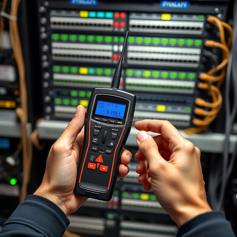 A Pair of Hands Holding a Network Cable Tester with a Background ...