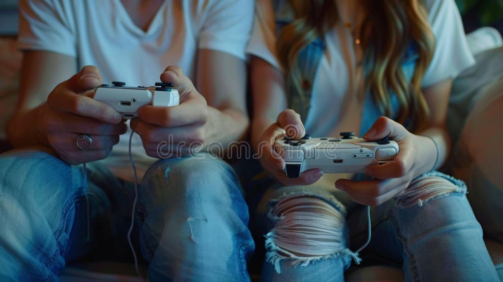 A Pair of Hands Holding White Gaming Controllers..AI Generated Image ...