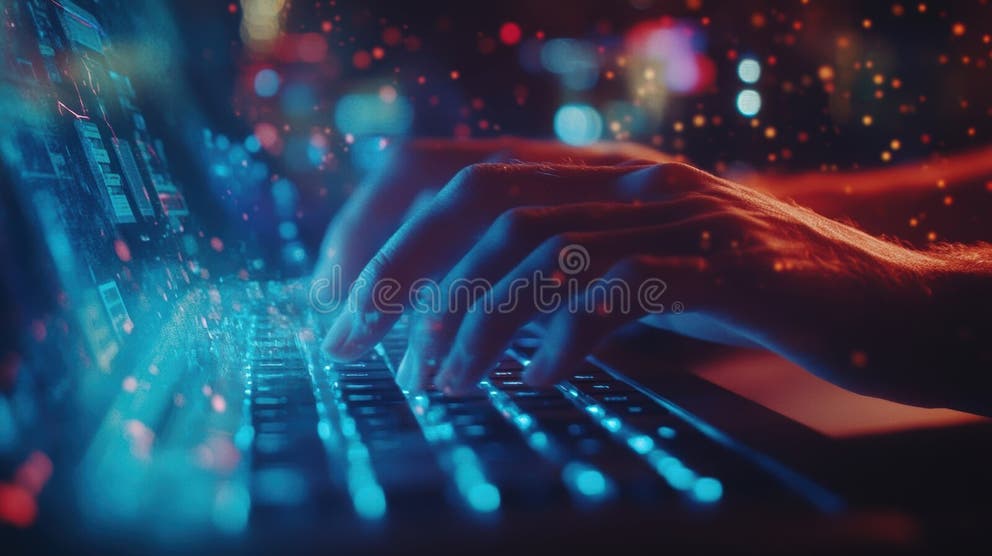A Pair of Hands Poised Over a Keyboard Navigating a Digital Learning ...