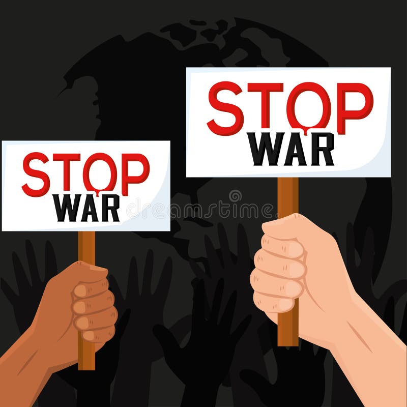 Pair of Hands with Protest Signs Stop War Concept Vector Stock Vector ...