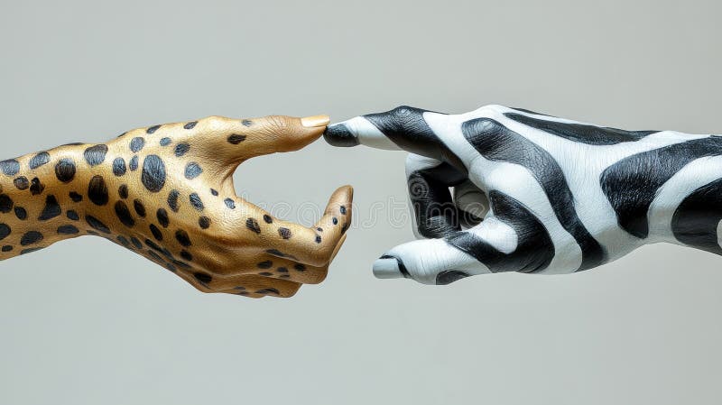 Zebra and Cheetah Patterned Hands Reaching Out, Concept of Unity and ...