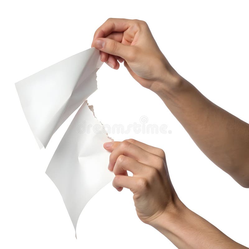 Hands Tearing White Paper Apart Isolated on White Background Stock ...