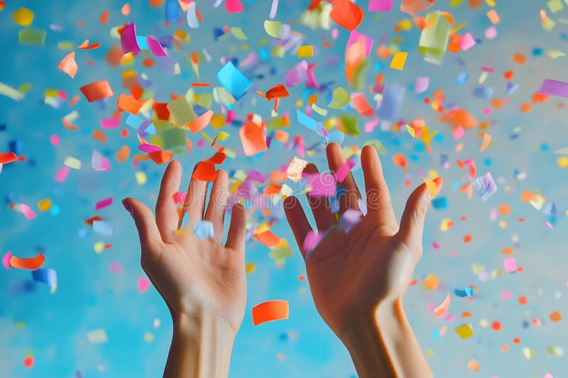A Pair of Hands Throwing Vibrant Confetti into the Air, Symbolizing Joy ...