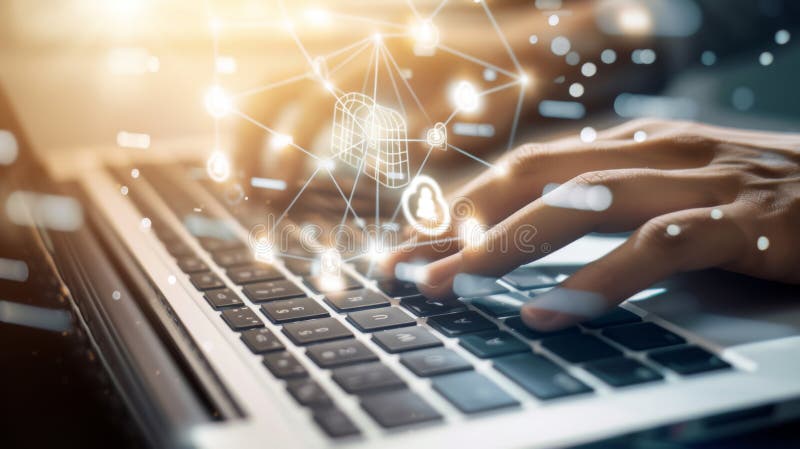 A Pair of Hands is Typing on a Laptop Keyboard Overlayed with Graphics ...
