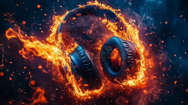 A Pair of Headphones on Fire with Sparks Flying Around Them Stock Photo ...