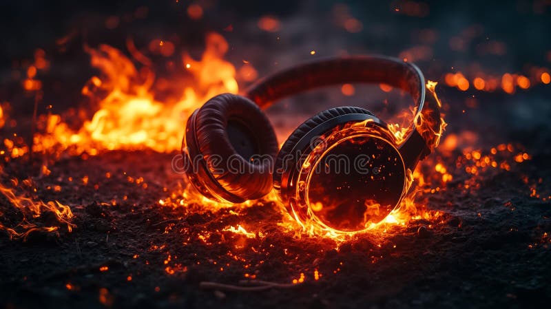 A Pair of Headphones Sitting on Top of a Fire Stock Image - Image of ...