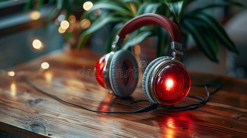 A Pair of Headphones on a Table Stock Photo - Image of technology ...
