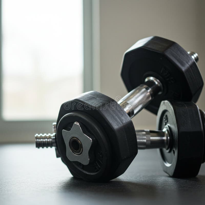 A Pair of Hexagonal Dumbbells with Metallic Handles and Black Rubber ...