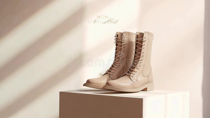 A Pair of High-fashion Boots on a Light Pedestal with a Soft Gradient ...