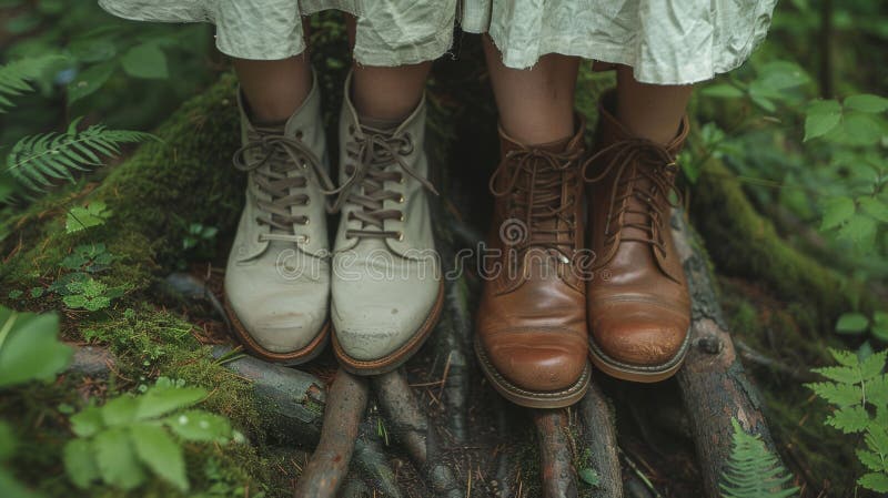 Pair of Hiking Boots in Forest Setting Stock Image - Image of activity ...