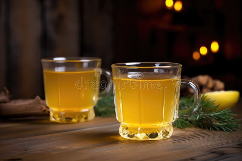 A Pair of Hot Toddy Glasses Gently Resting on a Wooden Table Stock ...