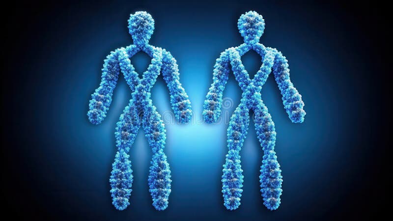 A Pair of Human Chromosomes Shaped As Figures, Illuminated in a Deep ...