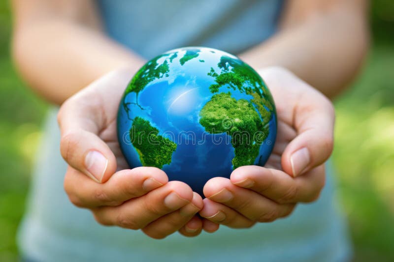 Pair of Human Hands Gently Holding Small Earth Globe, Symbolizing Care ...