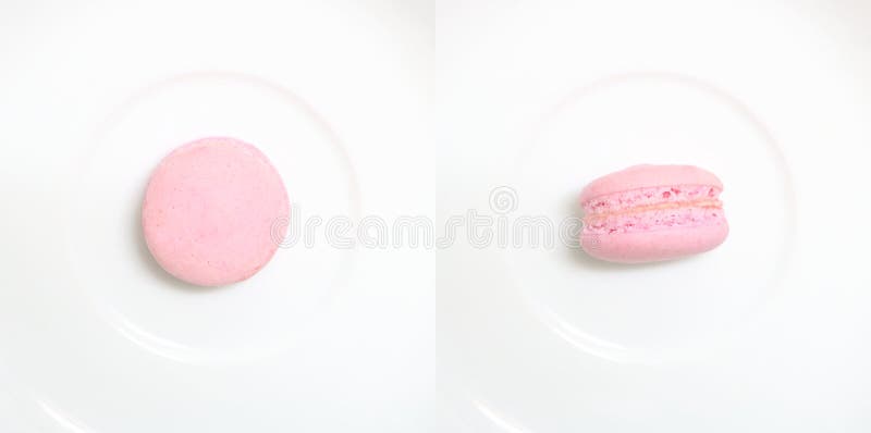 Pair Image Top View and Side View of Isolated Pink Mini Macaron on ...