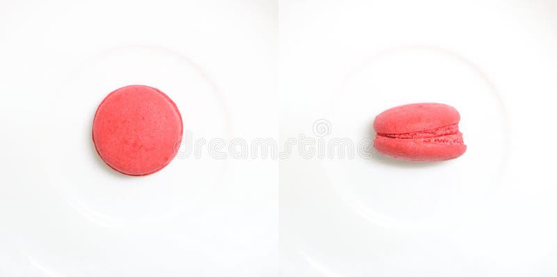 Pair Image Top View and Side View of Isolated Red Mini Macaron on White ...