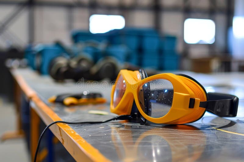A Pair of Industrial Safety Goggles Resting on a Table Inside a Factory ...