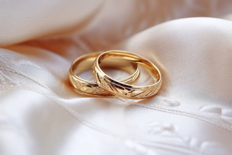 A Pair of Intertwined Wedding Rings on a White Satin Cloth Stock Photo ...
