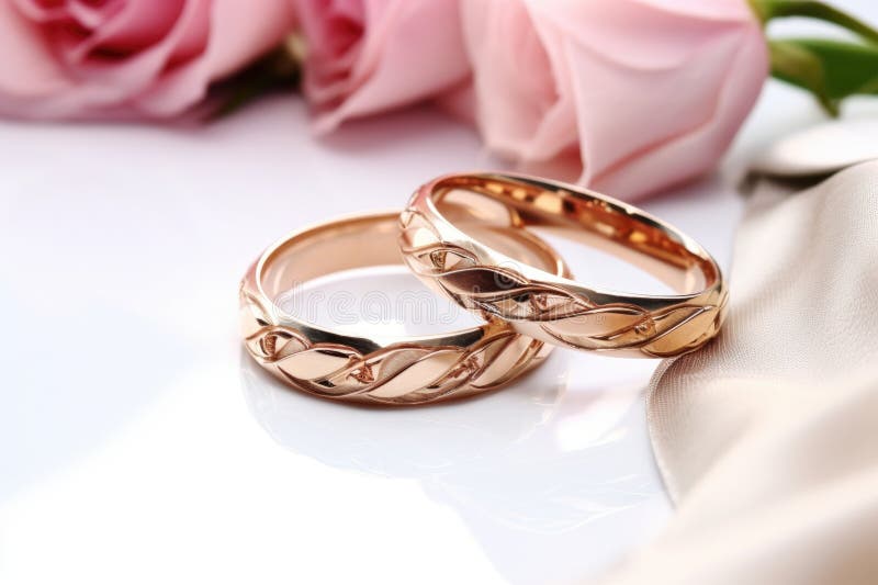 A Pair of Intertwined Wedding Rings on a White Table Stock Image ...