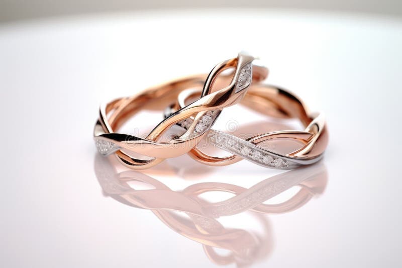 A Pair of Intertwined Wedding Rings on a White Table Stock Image ...