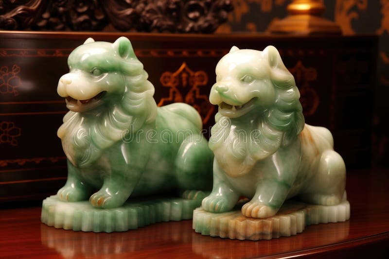Pair of Jade Fu Dogs Guarding Antique Vase Stock Illustration ...