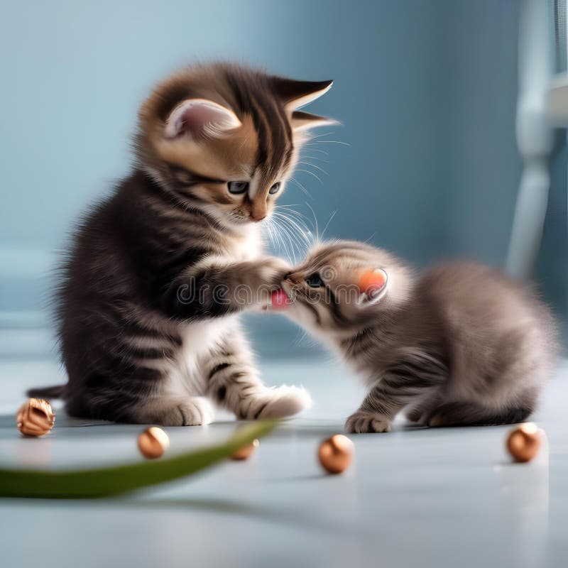 A Pair of Kittens Playing with a Toy Mouse, Batting it Back and Forth1 ...