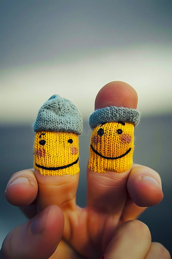 A Pair of Knitted Finger Puppets with Smiley Faces Stock Illustration ...