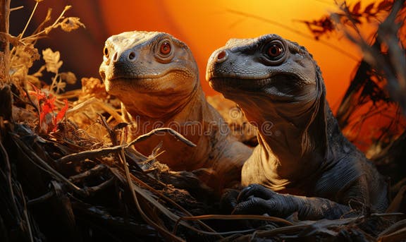 Two Large Lizards Sitting Together Stock Photo - Image of together ...