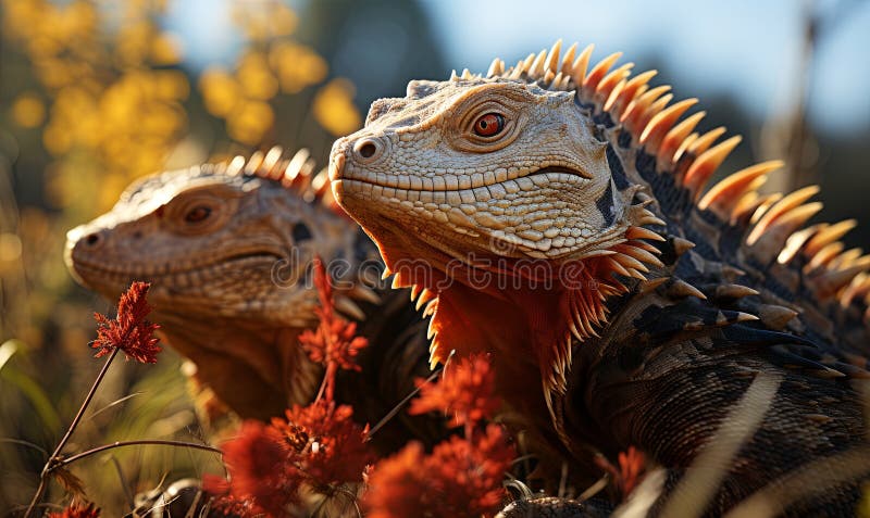 Two Large Lizards Standing in Field Stock Photo - Image of wild ...