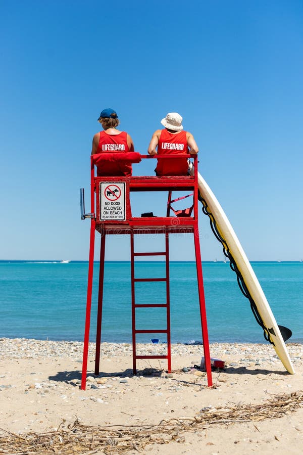 Lifeguards Observing Beach from Tower Stock Photo - Image of empty ...