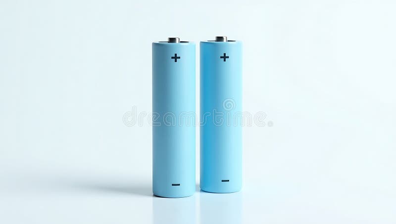 Pair of Light Blue Cylindrical Batteries Against a Pale Backdrop ...
