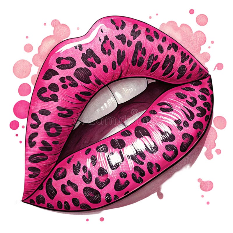 A Pair of Lips is Vividly Colored in Bright Pink with Bold Leopard ...